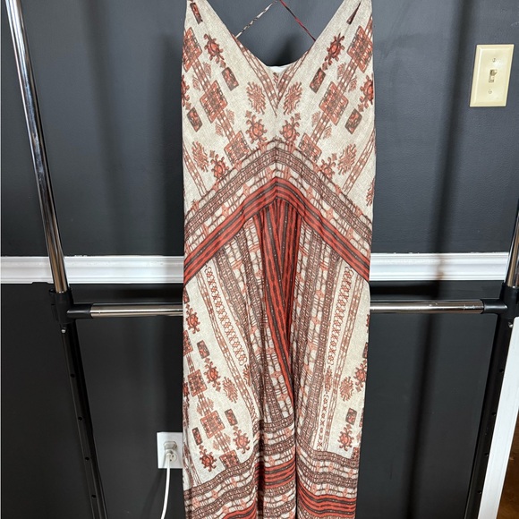 Lucky Brand | Dresses | Bohemian Maxi Dress In Red And Cream | Poshmark